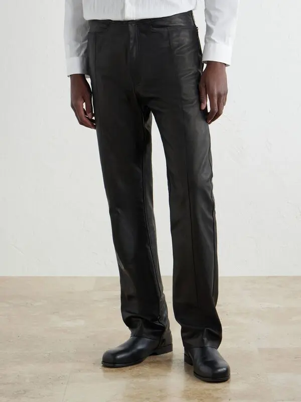 ADON Slim-fit Straight-leg Paneled Leather Trousers