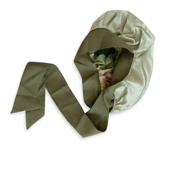 HI SILK Patterned Mulberry Silk Bonnet - Green