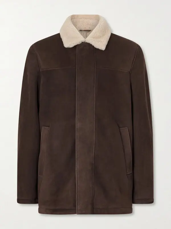 Canali Shearling-trimmed Suede Jacket
