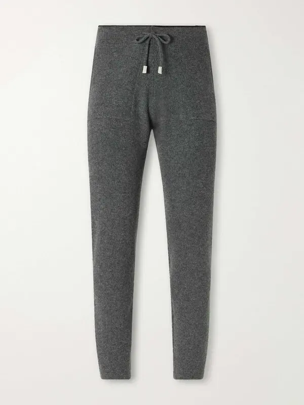 Eleventy Tapered Ribbed Cashmere Drawstring Sweatpants - Gray