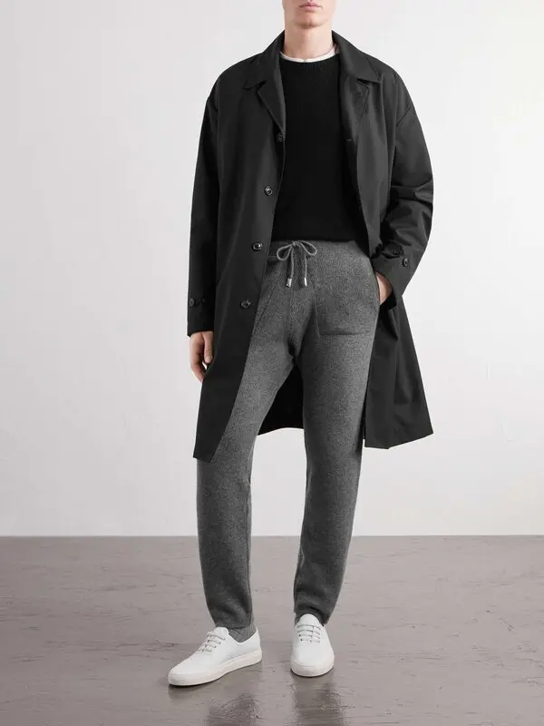 Eleventy Tapered Ribbed Cashmere Drawstring Sweatpants