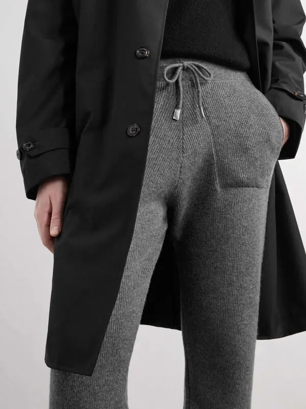 Eleventy Tapered Ribbed Cashmere Drawstring Sweatpants
