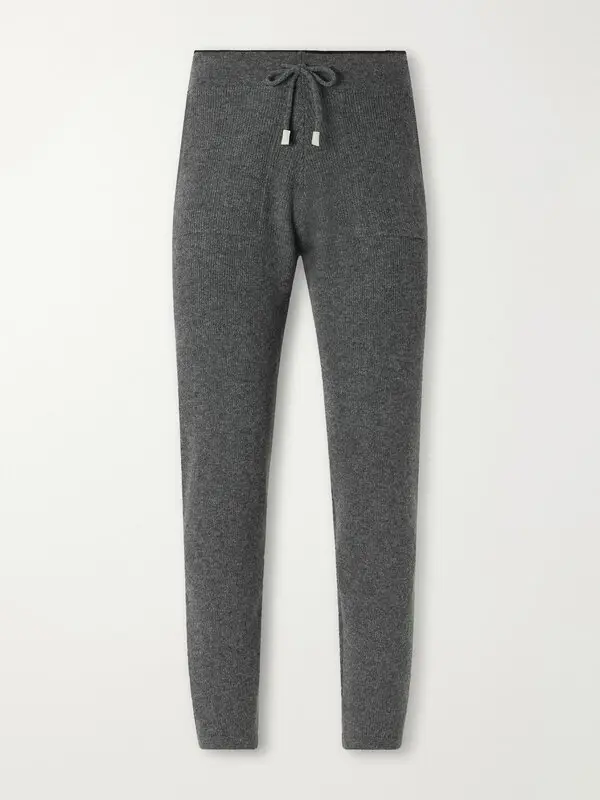 Eleventy Tapered Ribbed Cashmere Drawstring Sweatpants - Gray