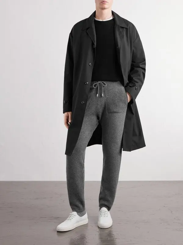Eleventy Tapered Ribbed Cashmere Drawstring Sweatpants - Gray