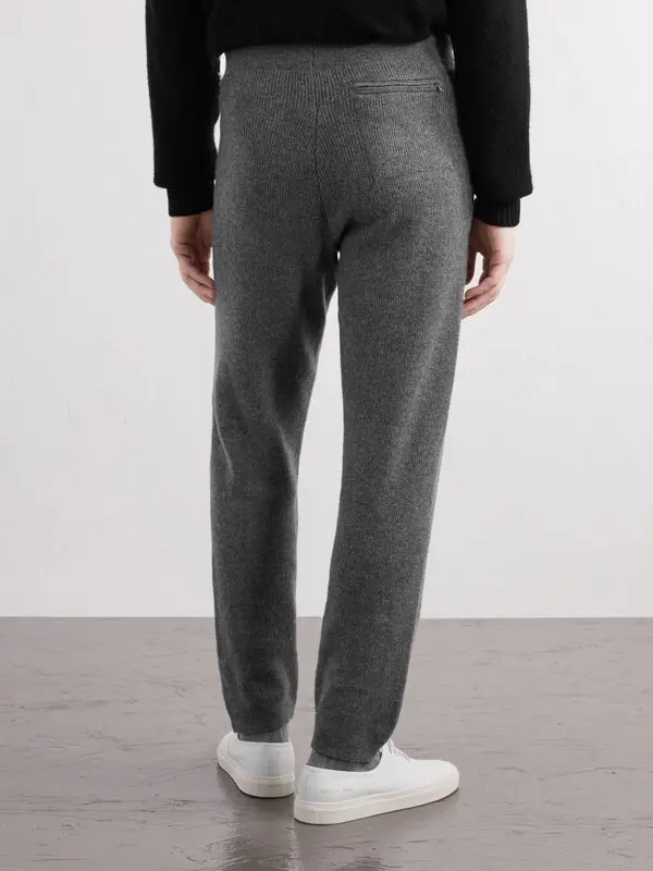 Eleventy Tapered Ribbed Cashmere Drawstring Sweatpants - Gray