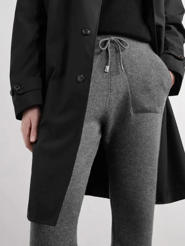 Eleventy Tapered Ribbed Cashmere Drawstring Sweatpants - Gray
