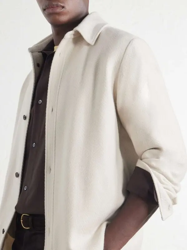 Mr P. Herringbone Cashmere Overshirt - Ecru