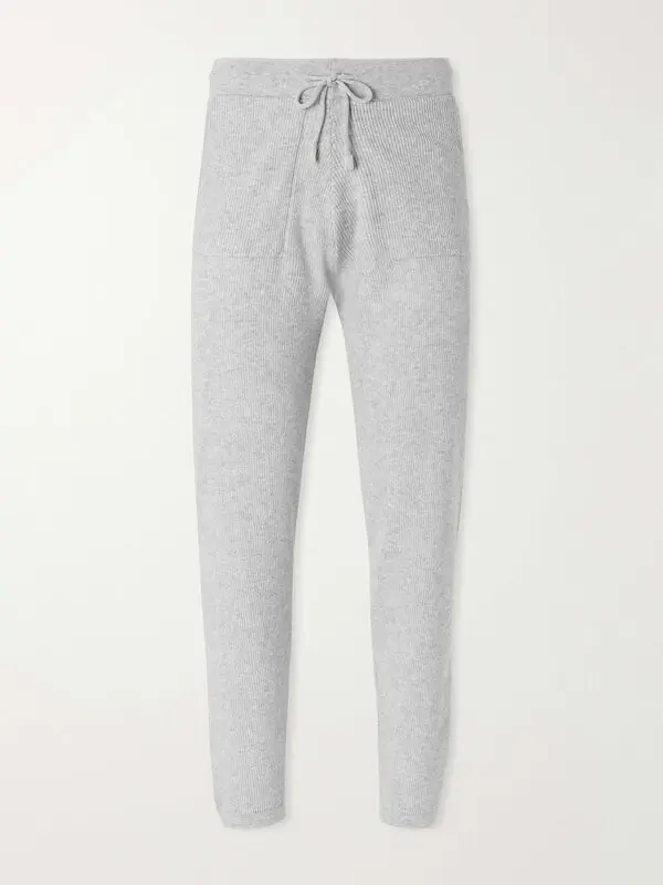 Eleventy Tapered Ribbed Cashmere Drawstring Sweatpants - Gray