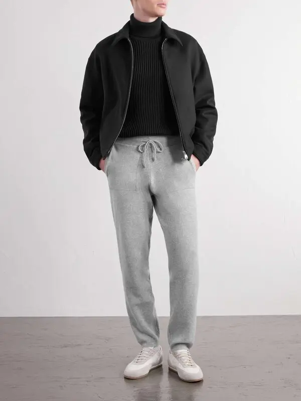 Eleventy Tapered Ribbed Cashmere Drawstring Sweatpants