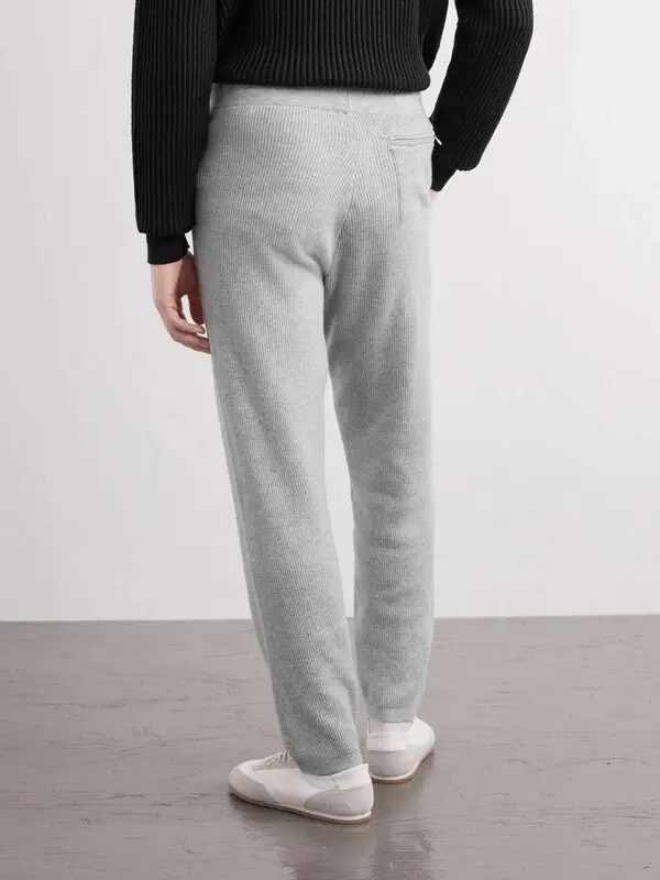 Eleventy Tapered Ribbed Cashmere Drawstring Sweatpants