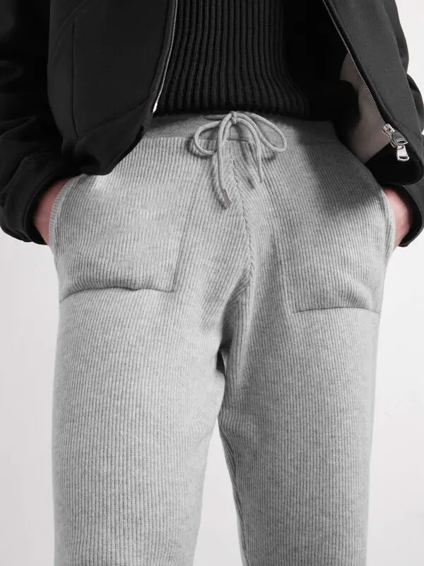 Eleventy Tapered Ribbed Cashmere Drawstring Sweatpants