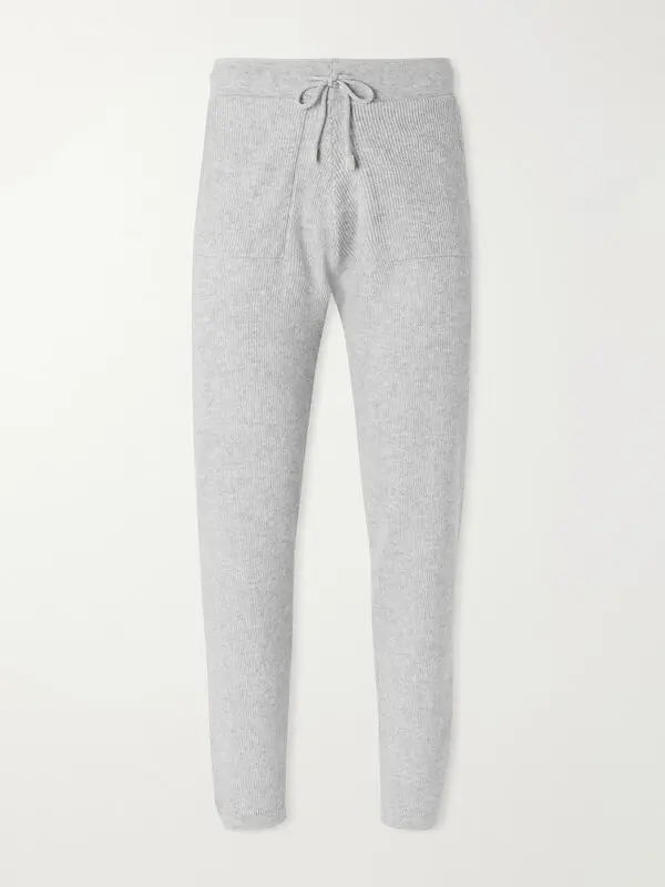 Eleventy Tapered Ribbed Cashmere Drawstring Sweatpants - Gray