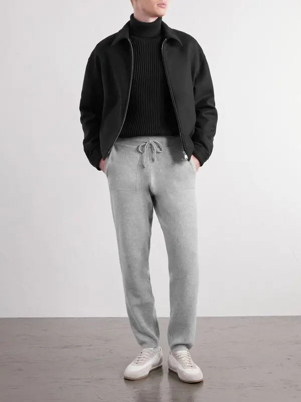 Eleventy Tapered Ribbed Cashmere Drawstring Sweatpants