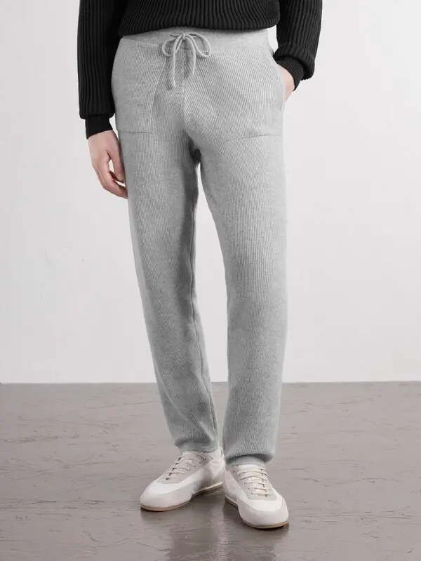 Eleventy Tapered Ribbed Cashmere Drawstring Sweatpants