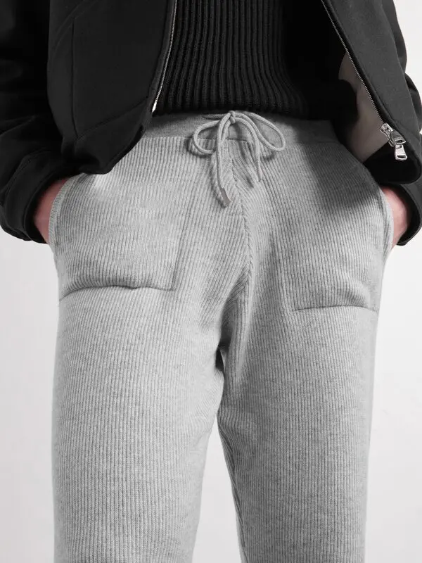 Eleventy Tapered Ribbed Cashmere Drawstring Sweatpants