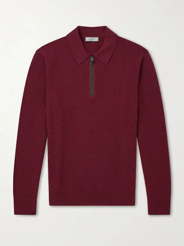 Canali Wool And Cashmere-blend Half-zip Polo Sweater
