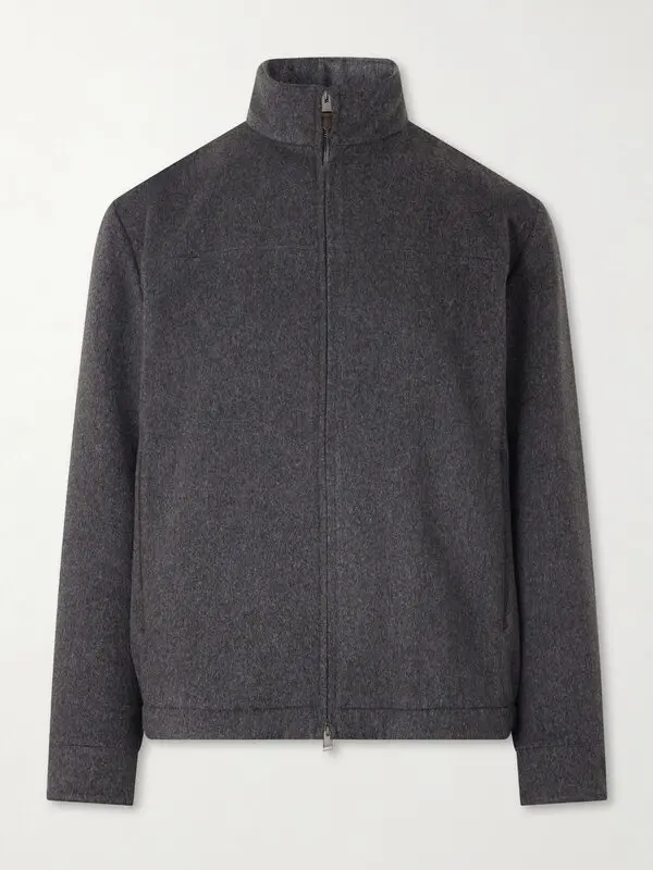 Canali Wool Blouson Jacket With Leather Trim