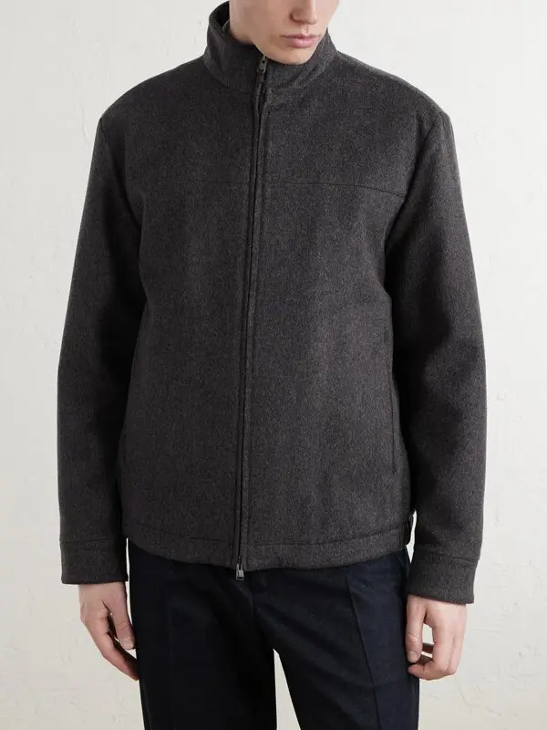 Canali Wool Blouson Jacket With Leather Trim