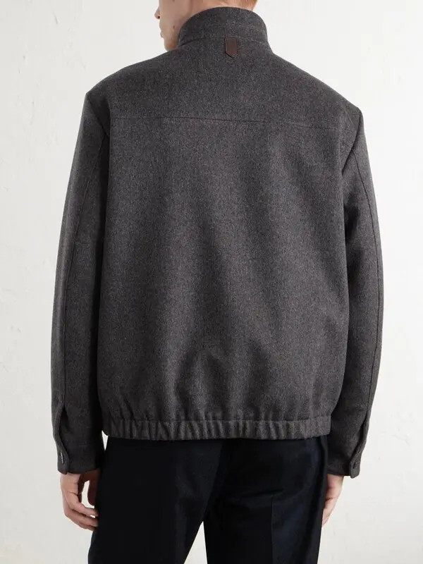 Canali Wool Blouson Jacket With Leather Trim
