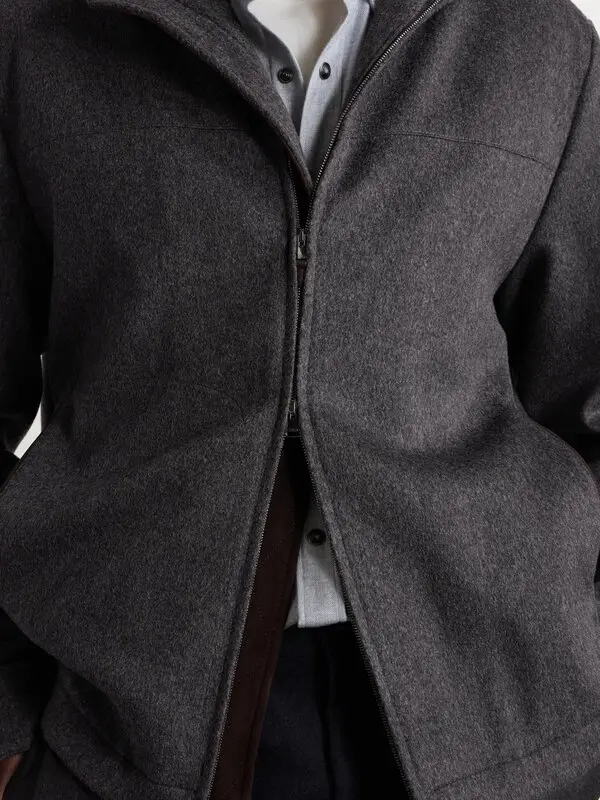 Canali Wool Blouson Jacket With Leather Trim