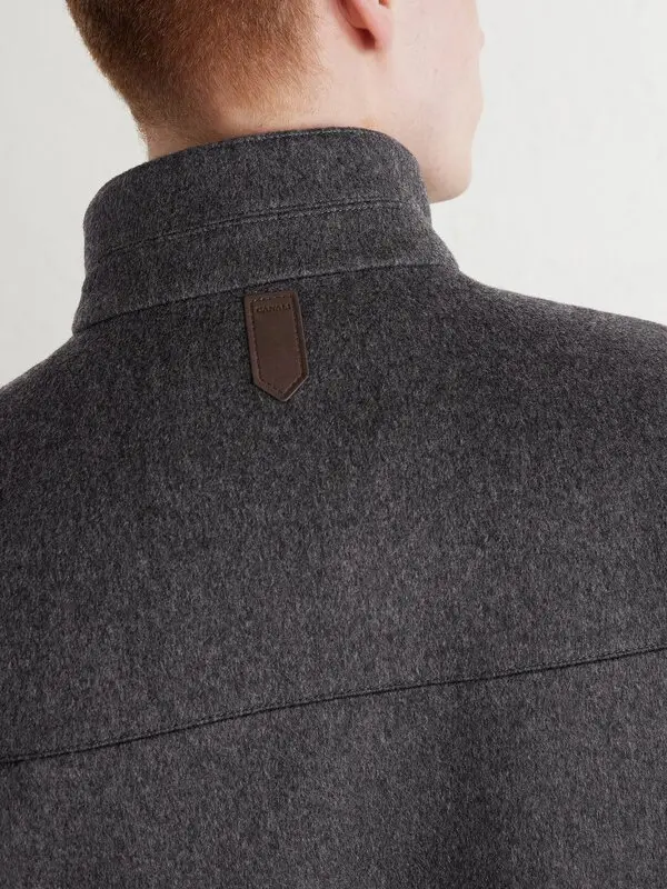 Canali Wool Blouson Jacket With Leather Trim