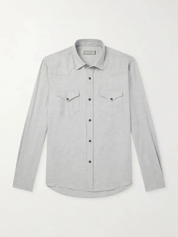 Canali Lyocell And Cotton-blend Herringbone Shirt