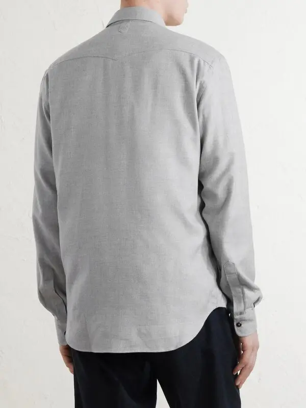 Canali Lyocell And Cotton-blend Herringbone Shirt