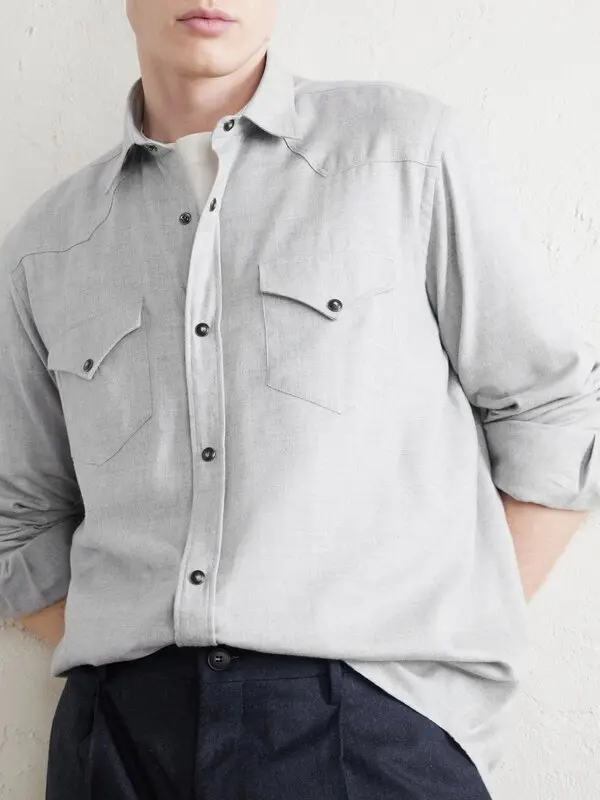 Canali Lyocell And Cotton-blend Herringbone Shirt