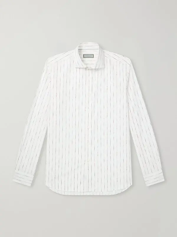 Canali Striped Cotton-poplin Shirt - White