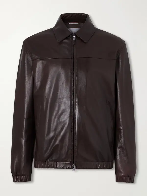 Canali Leather Zip-up Jacket