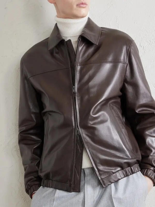 Canali Leather Zip-up Jacket