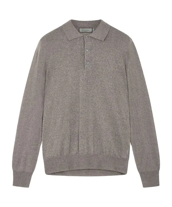 Canali Knited Long-sleeved Polo Shirt - Grey