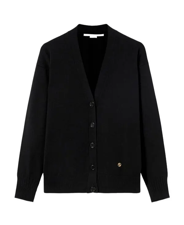 Stella McCartney Logo-embroidered Virgin Wool Cardigan - Black