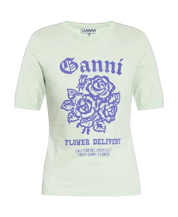 GANNI Fitted Flower T-shirt - Green