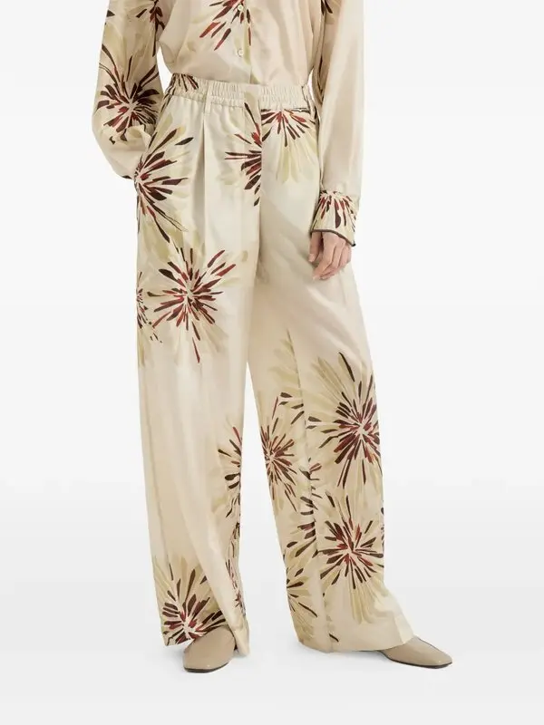 Brunello Cucinelli Bloom-print Monili-detail Trousers