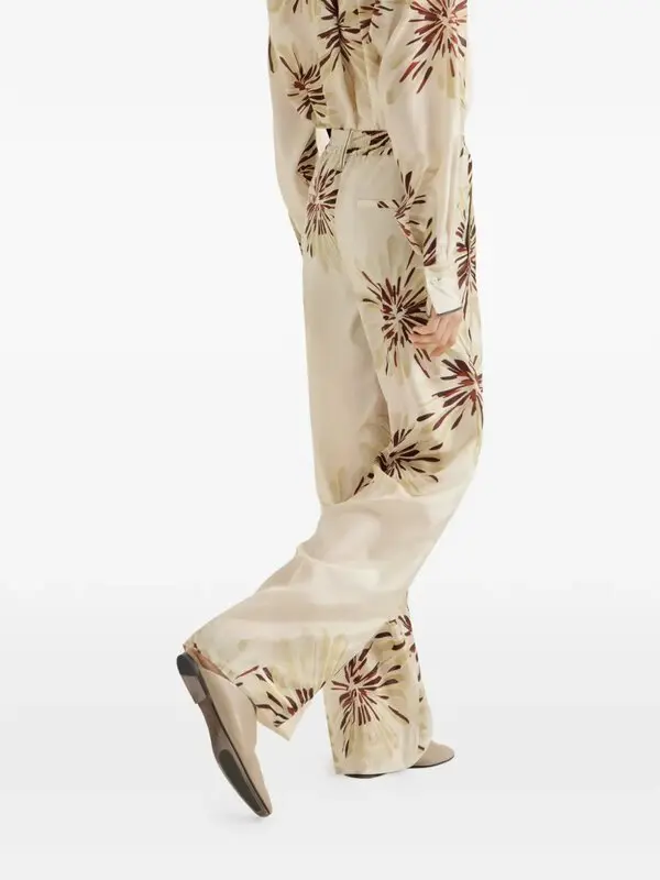 Brunello Cucinelli Bloom-print Monili-detail Trousers