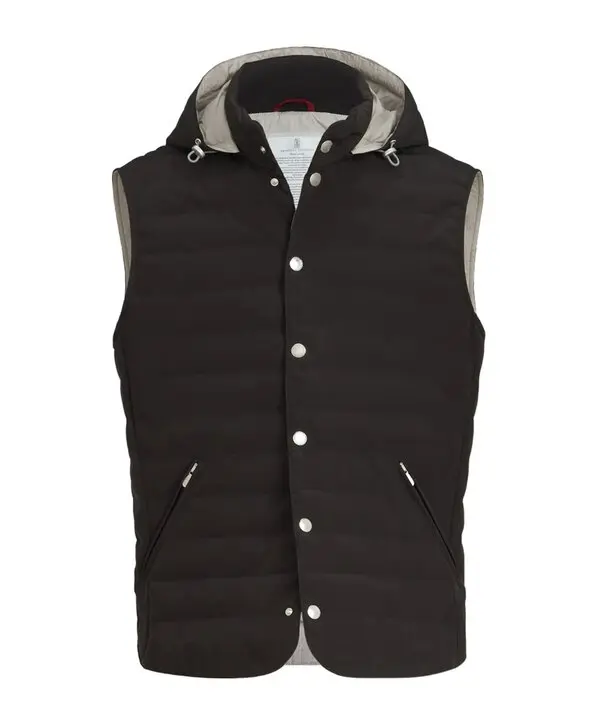 Brunello Cucinelli Bonded Nylon Down Vest With Detachable Hood - Black