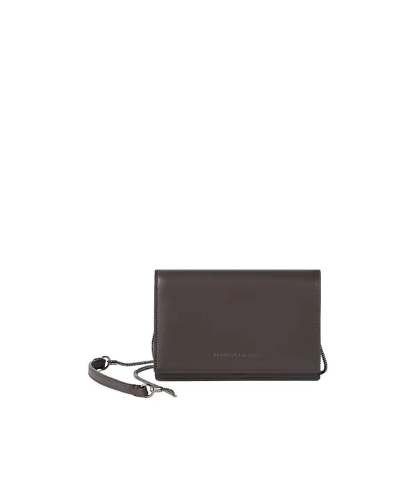 Brunello Cucinelli Calfskin Wallet With Detachable Precious Strap - Black