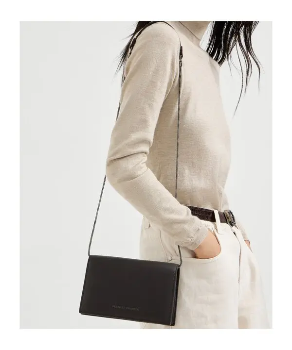 Brunello Cucinelli Calfskin Wallet With Detachable Precious Strap