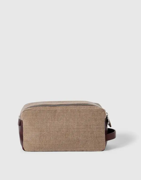 Brunello Cucinelli Water-resistant Canvas And Burnished Calfskin Beauty Case - Nude