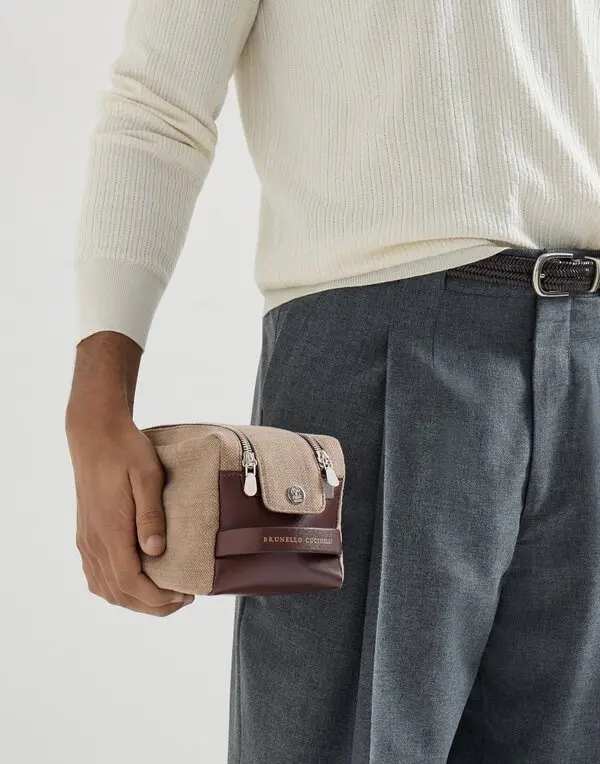 Brunello Cucinelli Water-resistant Canvas And Burnished Calfskin Beauty Case - Nude