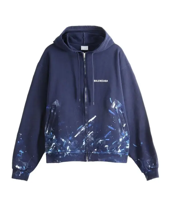 Balenciaga Long Sleeve Zip-up Hoodie - Navy