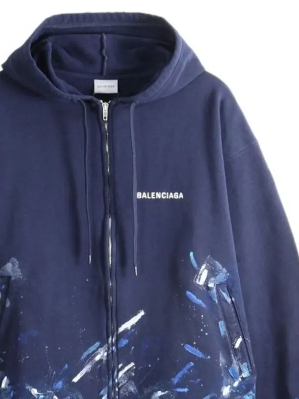 Balenciaga Long Sleeve Zip-up Hoodie - Navy