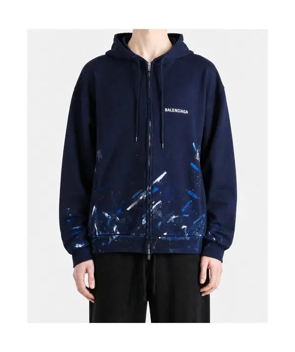 Balenciaga Long Sleeve Zip-up Hoodie - Navy