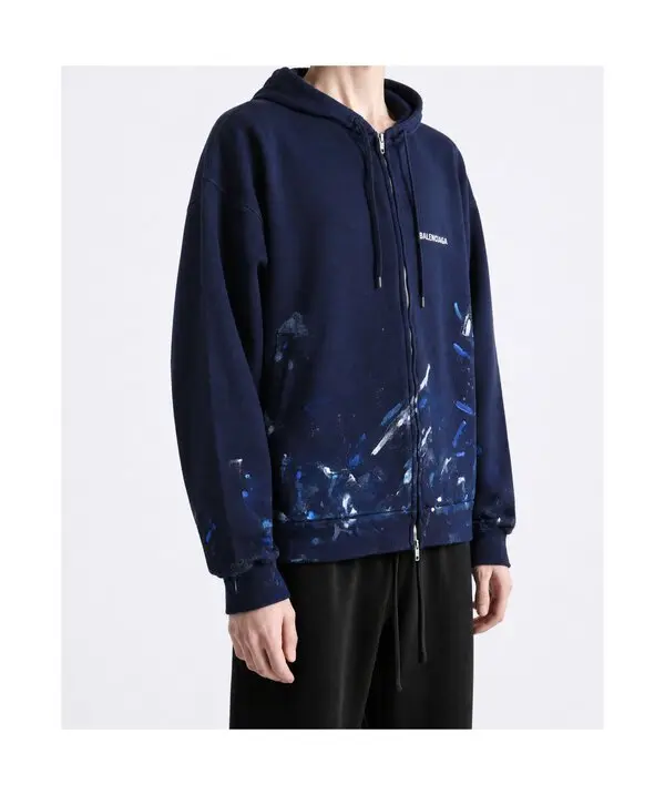 Balenciaga Long Sleeve Zip-up Hoodie - Navy