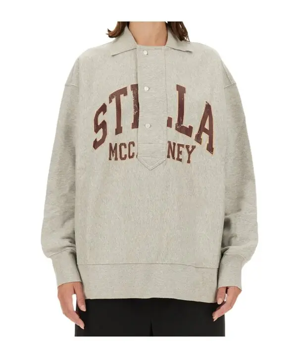 Stella McCartney Logo Printed Half-buttoned Sweatshirt - Grey