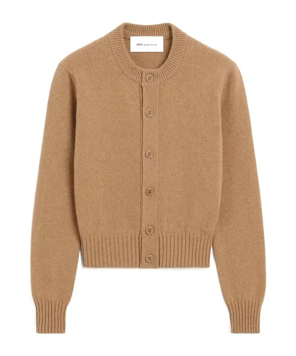 AMI Paris De Coeur Knitted Cardigan - Beige