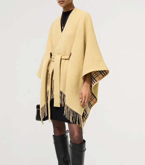 Burberry Wool Fringed Cape - Beige