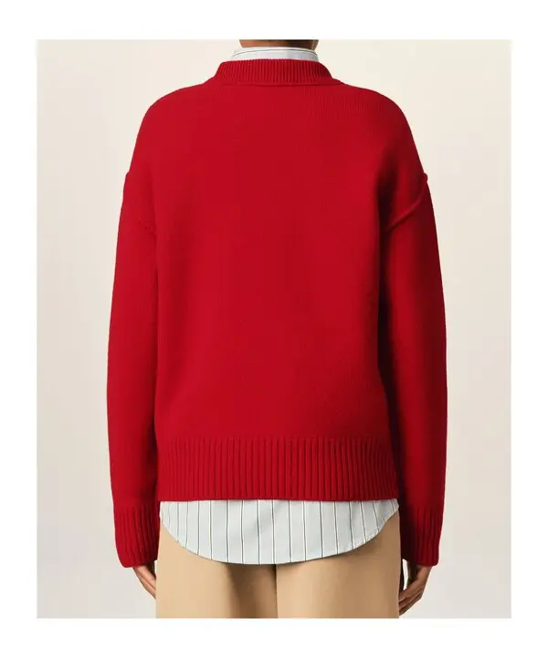 AMI Paris Red Crewneck Wool Sweater With De Coeur Motif - Ruby Red/black