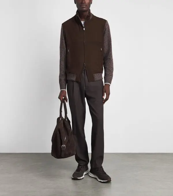 Paul & Shark Suede And Wool-cashmere Bomber Jacket
